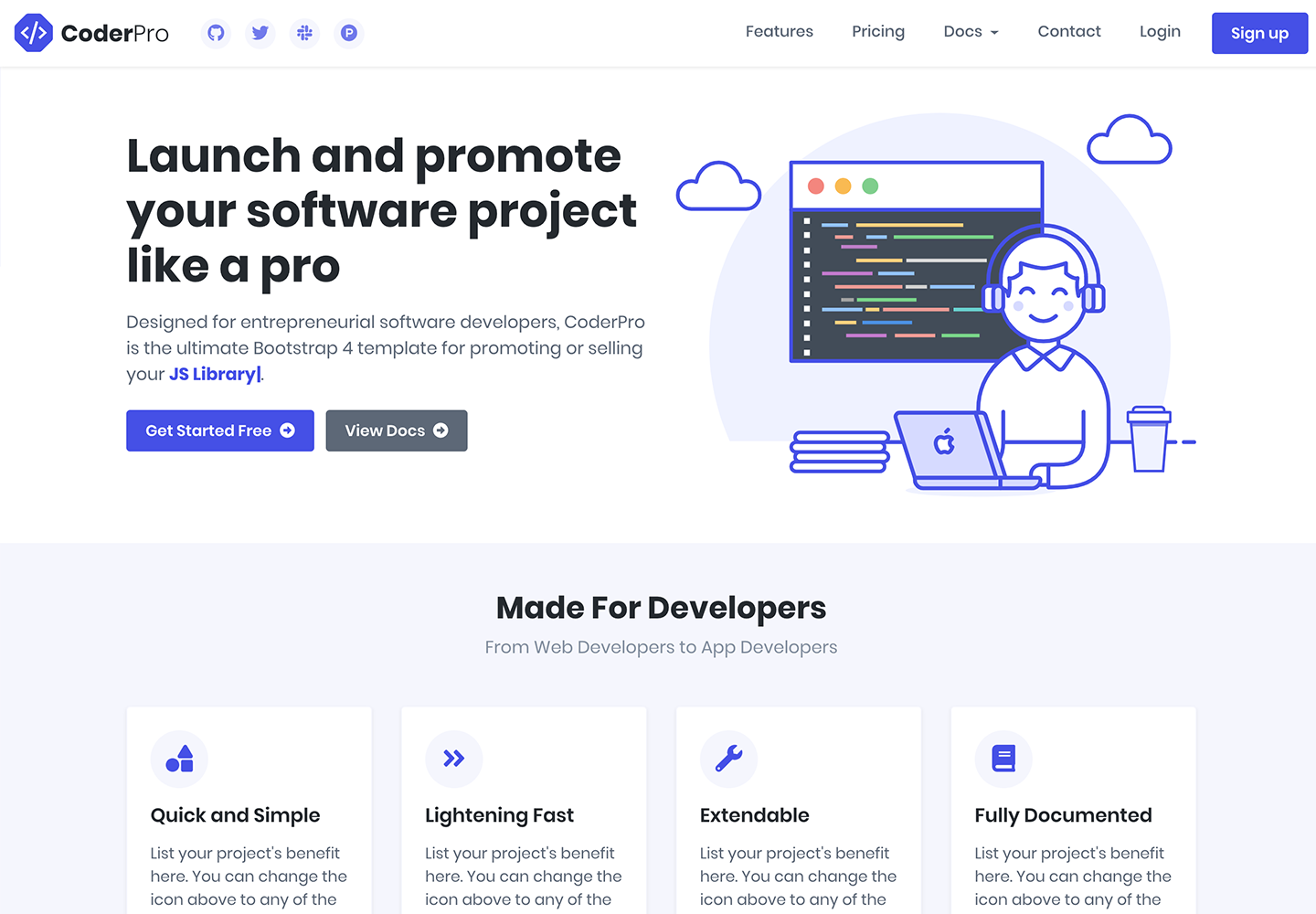 CoderDocs - Bootstrap 4 Documentation Template For Software Projects